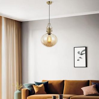 Opviq Antique Lacquer Chandelier, Metal Body, &Oslash;28 cm Glass Cap, Adjustable Height 50-190 cm, E27 Socket, Elegant Lighting for Home Decor, IP20 Rated