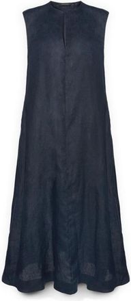 Elena Miro Femme, Robes, Bleu, Taille: 46 FR Longue robe en lin avec col en V