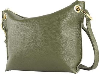 modamoda.de T243 Petit sac à bandoulière en cuir fabriqué en Italie, vert olive, Small