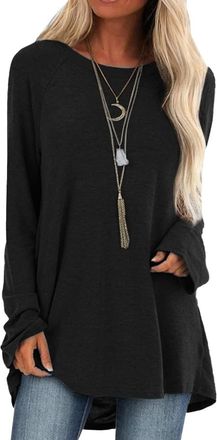 Minetom Oversized T-Shirt Damen Langarm Locker Sommer Longshirt Oberteile Sommer Lang Tee Shirt Tunika Casual Langarmshirt L&auml;ssig Basic Bluse Einfarbig Sweats