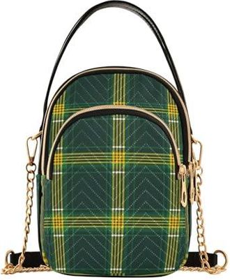 Mnsruu Sac à bandoulière pour femme - Motif écossais vert et jaune - Sac à dos à bandoulière avec sangle réglable