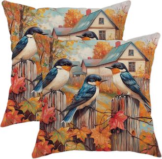 Generic Herbstschwalbenvogel Zierkissenbez&uuml;ge Quadratische Kissenh&uuml;lle Mit Rei&szlig;verschluss Dekokissen F&uuml;r Balkon Hotel Sofa 45X45Cm 2Er Set