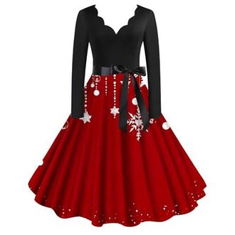 Generic HUIFUAO Robe de Noël pour femme - Costume de Père Noël amusant - Grande taille - Col en V - Manches longues - Robe de Noël, fête, cocktail, soirée - C