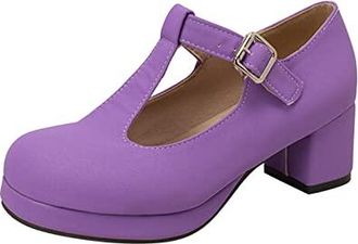 Generic Escarpins à talon compensé en forme de T pour femme - Confortables - Coupe large - Pour la remise de diplôme - Pour le bureau - 2026, violet, 39.5 EU