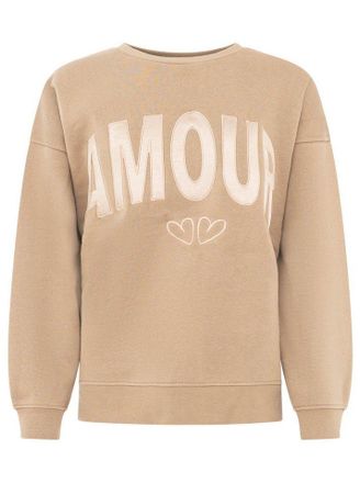 Zwillingsherz Sweatshirt AMOUR Rundhals, Boxy Fit, Satin Schriftzug, &uuml;berschnittene Schultern