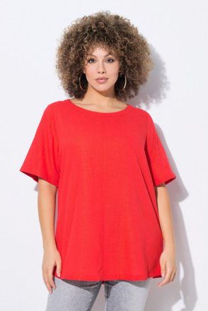 Ulla Popken Longbluse Bluse Leinenmix A-Linie Rundhals Halbarm
