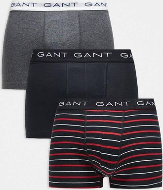GANT Lot de 3 boxers &agrave; taille orn&eacute;e du logo - Noir/ray&eacute;/rouge