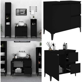 vidaXL Vidaxl - Badschrank Schwarz 65x33x60 cm Holzwerkstoff - Badezimmermöbel - Badschrank - Unterschrank - Holzwerkstoff - Schwarzer Badschrank - Home &