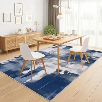 Generic Bleu Lavable en Machine Tapis Salon Motifs Brumeux diffus Doux, 120 x 180 cm Doux Tapis de Sol Pelucheux Dessous Antid&eacute;rapant, Entree Interieur Chambr