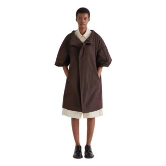 Meimeij Femme, Vestes, Brun, Taille: 44 FR Spolverino aperto maniche corte a palloncino e tasche laterali