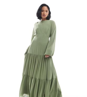 Tfnc Petite Linvitée - Robe longue en mousseline avec jupe à volants - Sauge-Vert
