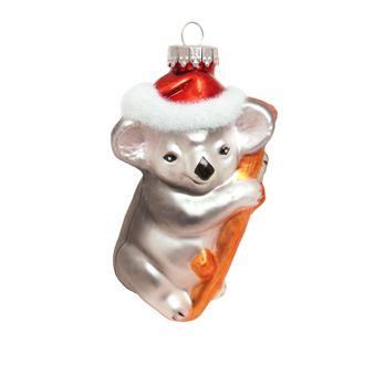 Krebs Glas Lauscha Weihnachtsdekoration/Christbaumschmuck aus Glas - Koala mit Santa Hut - Farbe: Wei&szlig;/Rot - Gr&ouml;&szlig;e: ca. 11 cm