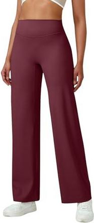 Generic Pantalon de yoga &agrave; jambe large pour femme - Taille haute - Coupe droite - Extensible - Contr&ocirc;le du ventre - Pantalon de sport athl&eacute;tique - Taille &eacute;las