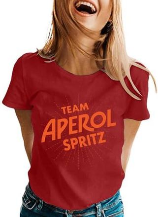 Generic Costume Aperol pour femme - T-shirt en coton Aperol Spritz - T-shirt &agrave; manches courtes - Col rond - T-shirt d&eacute;t&eacute; amusant - Pour cocktail, f&ecirc;te, &eacute;v&eacute;nem