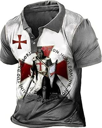 Keephen Chevaliers Templiers 3D Imprimé Tee Shirt Polo Vintage Distressed Manches Courtes Revers Hauts