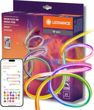Ledvance SMART WIFI NEON FLEX MGC RGB RC bunte LED-Streifen f&uuml;r den Au&szlig;enbereich mit WiFi-Technologie und homogener Lichtverteilung; dimmbar; wei&szlig;; Silikon; 5 