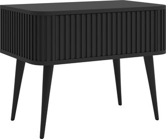 Selsey Nachttisch Beistellschrank Beistelltisch Nachtschrank 63 cm Schublade Gerillt Push to Open Soft Close Schwarze Beine Schwarz Ovarlo