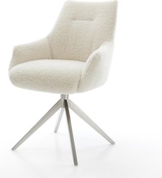DELIFE Drehstuhl Alja-Flex mit Armlehnen Teddystoff Beige Kreuzgestell breit Edelstahl 360&deg; drehbar Wippfunktion Taschenfederkern, Esszimmerst&uuml;hle