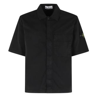 Stone Island Homme, Chemises, Noir, Taille: XL Chemise &agrave; Manches Courtes avec Poche de Poitrine
