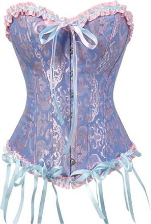 Generic Corset bustier en dentelle &agrave; &eacute;paules d&eacute;nud&eacute;es pour femme, bleu, 5XL