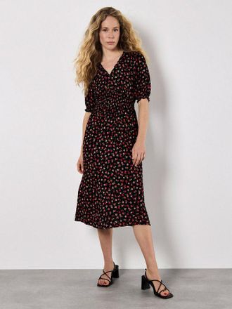 Apricot Midikleid Florales Midikleid mit Smokdetails