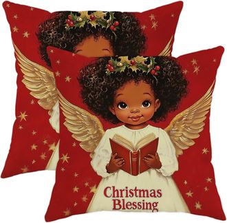 Generic Weihnachtsengel Dekokissenbezug Weich Kissenh&uuml;llen Komfort Kissenh&uuml;lle F&uuml;r Sofa Balkon Schlafzimmer 45X45Cm 2Er Set