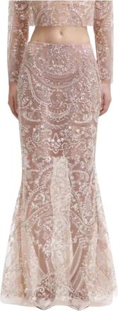 Self Portrait Femme, Jupes, Beige, Taille: 38 FR Sequined Maxi Skirt