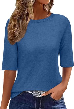 Minetom T-Shirt Damen Halbarm Rundhals Tshirt Sommer Einfarbig Oberteil Basic Shirts A Dunkelblau XXL