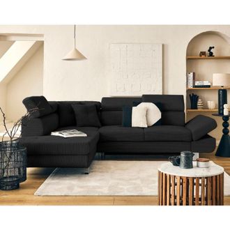 Best Mobilier Bestmobilier - Lisbona - links 5 pl&auml;tze schlaffunktion mit kopfst&uuml;tzen aus cordstoff - schwarz
