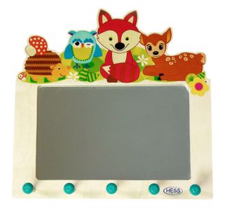Hess Holzspielzeug 30501 Garderobe aus Holz, Motiv Waldtiere, mit Wandspiegel und Haken, f&uuml;r Kinder, ca. 37 x 35 x 8 cm, handgefertigt, als Blickfang in je