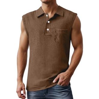 Generic T-shirt pour homme D&eacute;bardeur pour homme Grandes et grandes chemises sans manches Muscle Fitness Entra&icirc;nement Course Plage &Eacute;t&eacute; Boutonn&eacute; T-shirt Gilet, 