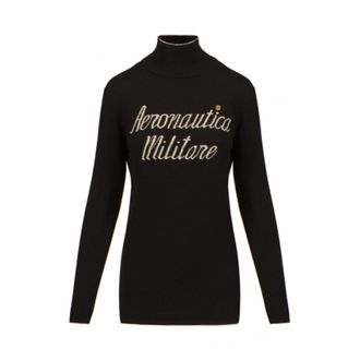 Aeronautica Schwarzer Rollkragenpullover mit beiger Linie - - Knitwear - Damen - Schwarzk - L