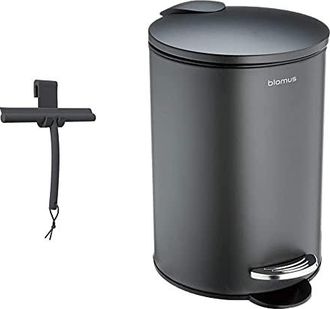 Blomus VIPO- Duschwischer aus Silikon, Magnet, Duschabzieher in exklusiver Optik & TUBO- Treteimer aus pulverbeschichtetem Stahl, Anthrazit, 3L Fassungsvermö