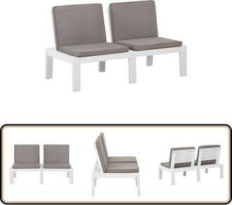 vidaXL Garten-Lounge-Bank mit Auflagen Kunststoff Weiß - Gartenbank - Lounge-Bank - Plastik Gartenmöbel - Weiße Gartenbank - Outdoor Möbel