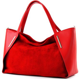 modamoda.de T126 - ital. Shopper Tragetasche Leder/Wildleder, Farbe:Rot2021