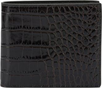 Tom Ford Homme, Accessoires, Noir, Taille: ONE Size Portefeuille en Cuir Imprimé Crocodile Marron