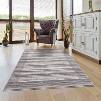 Carpet City Teppich Wohnzimmer - Streifen Muster 120x170 cm Grau Meliert - Moderne Teppiche Kurzflor