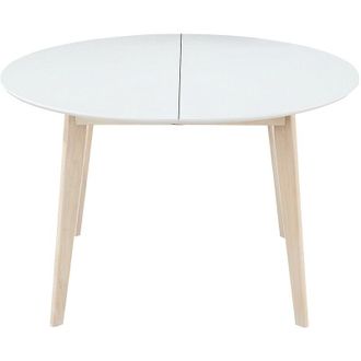 Miliboo Design-Esstisch rund ausziehbar Wei&szlig; und Holz L120-150 LEENA