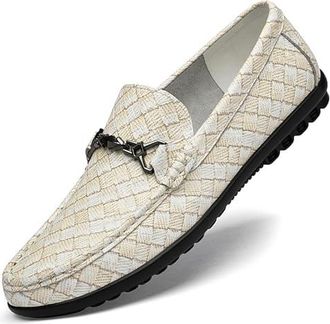 Generic Mocassins en cuir pour homme - Style d&eacute;contract&eacute; - Pour la marche, la marche, le travail, le bateau, les mariages, blanc, 39 1/3 EU