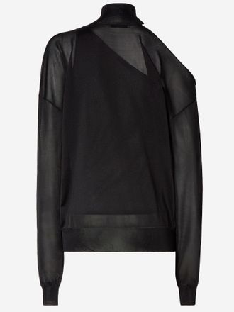 Fendi Womens Knit Top Silk Organza Black Silk; Viscose Sweater