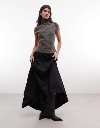 AllSaints Nuria jupe midi pliss&eacute;e fronc&eacute;e noire