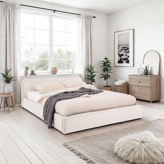 IDIMEX Polsterbett CURSIO mit Lattenrost 140x200, Cremeweiß - Bett mit Polsterung in Cordoptik, Holzrahmen mit Metallrohr, stabiles Doppelbett inklusive Latt