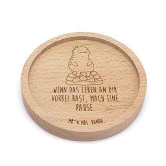 Mr. & Mrs. Panda Untersetzer Schildkr&ouml;te Pause - Geschenk, Achtsamkeit, Tischuntersetzer, Panzer, Holzuntersetzer, Achtsam, Tassenuntersetzer, Rund, Holz