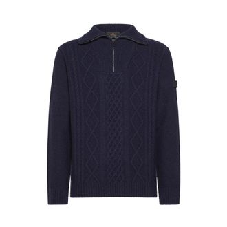 Peuterey Shetlandwolle Pullover mit Rei&szlig;verschluss - - Knitwear - Herren - Blau - M