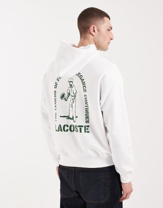 Lacoste Kapuzenpullover in Wei&szlig; mit R&uuml;ckenprint