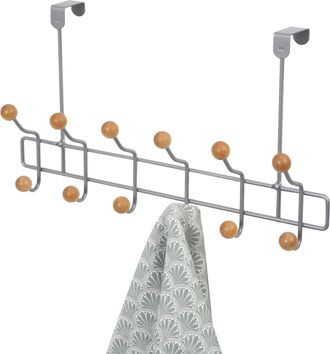 Compactor Billy &Uuml;ber-T&uuml;r-Haken, Gr&ouml;&szlig;e XL, Grauer Epoxidlack-Stahl mit Holzkn&ouml;pfen, 51x14,5x29 cm