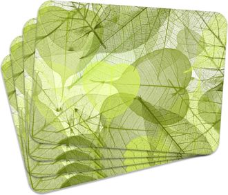 MG Design Set aus 4 Kork-Platzsets - Abstract Leaves 2 - 30 x 40 cm - hitzebeständig & abwischbar, mit Korkrückseite