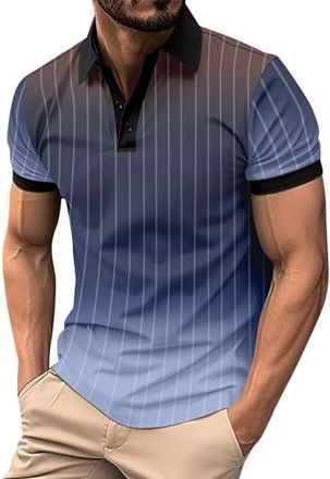 Generic T-shirt de sport &agrave; rayures pour homme - D&eacute;contract&eacute; - D&eacute;grad&eacute; - Revers &agrave; manches courtes, bleu clair, XXL