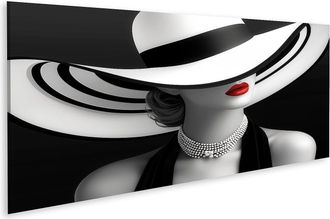 Islandburner Bild auf Leinwand Elegante Dame mit Hut und roten Lippen für Schlafzimmer Modebewusste Schönheitssalon Bilder Wandbilder Poster