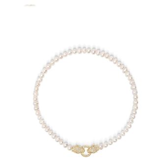 Nialaya Femme, Accessoires, Jaune, Taille: 3Xs/2Xs Womens Pearl Choker with Gold Double Panther Head